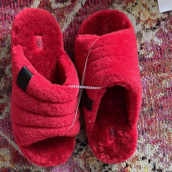 UGG | Shoes | Ugg Mens Red Fluff Yeah Slipper Slides | Poshmark